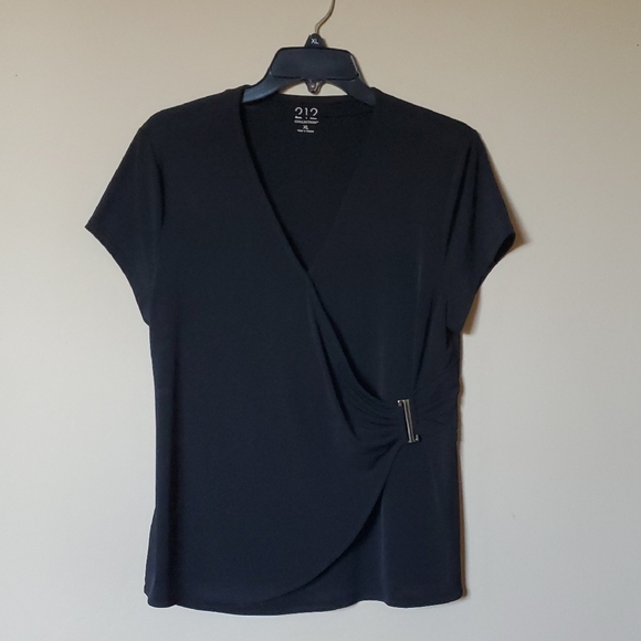 212 Collection | Tops | 22 Collection Black Top Wrap Blouse Cap Sleeve ...